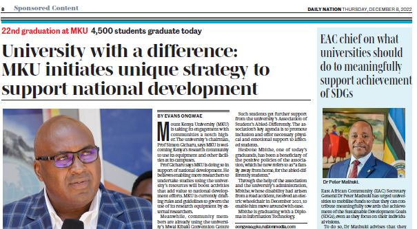 MKU 22 Graduation Daily Nation Supplement - Mount Kenya University